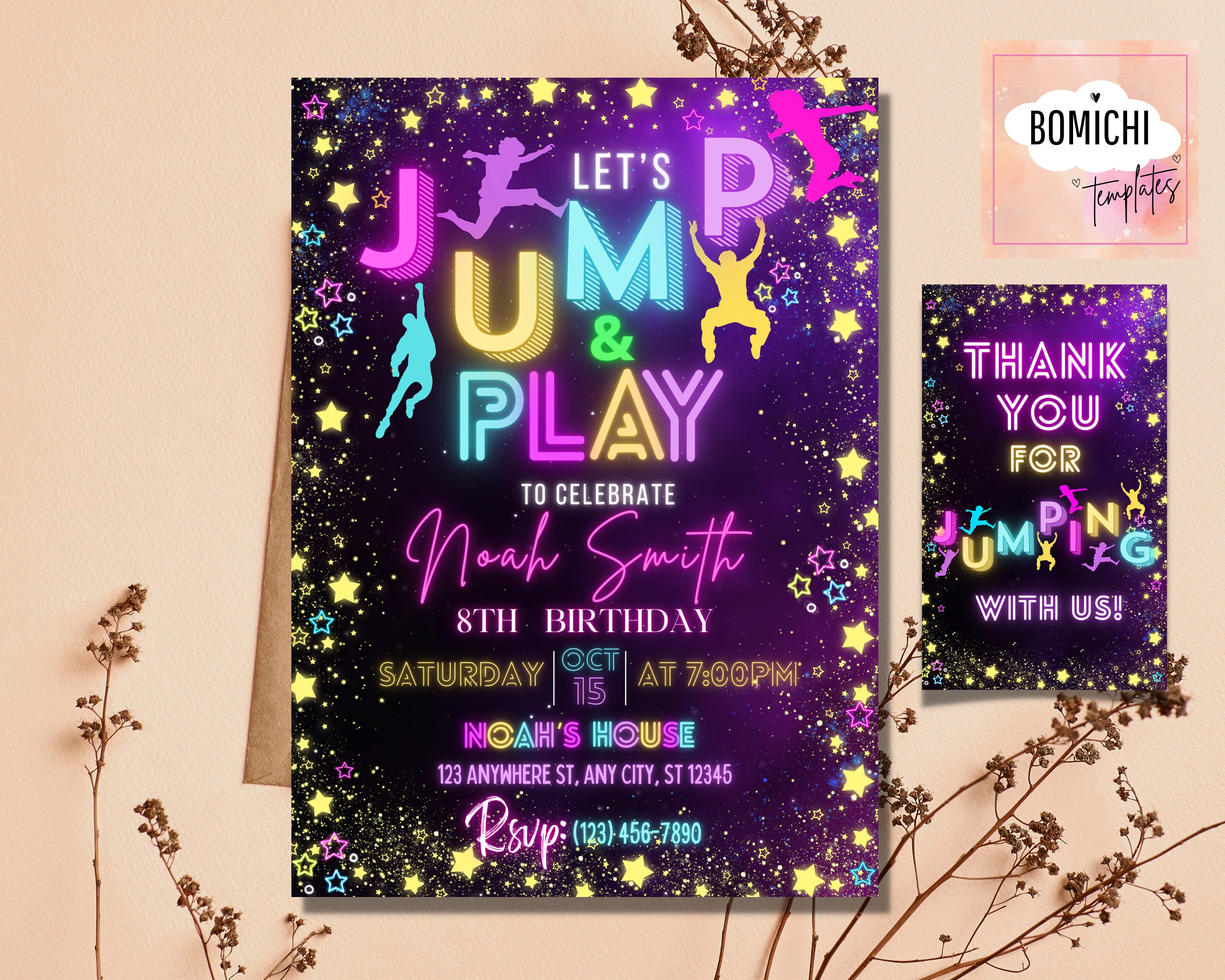 Jump Party Invitation, Trampoline Park Birthday Invitation, Trampoline ...