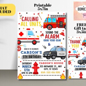 Emergency Vehicles Birthday Invitation, First Responders Party ...