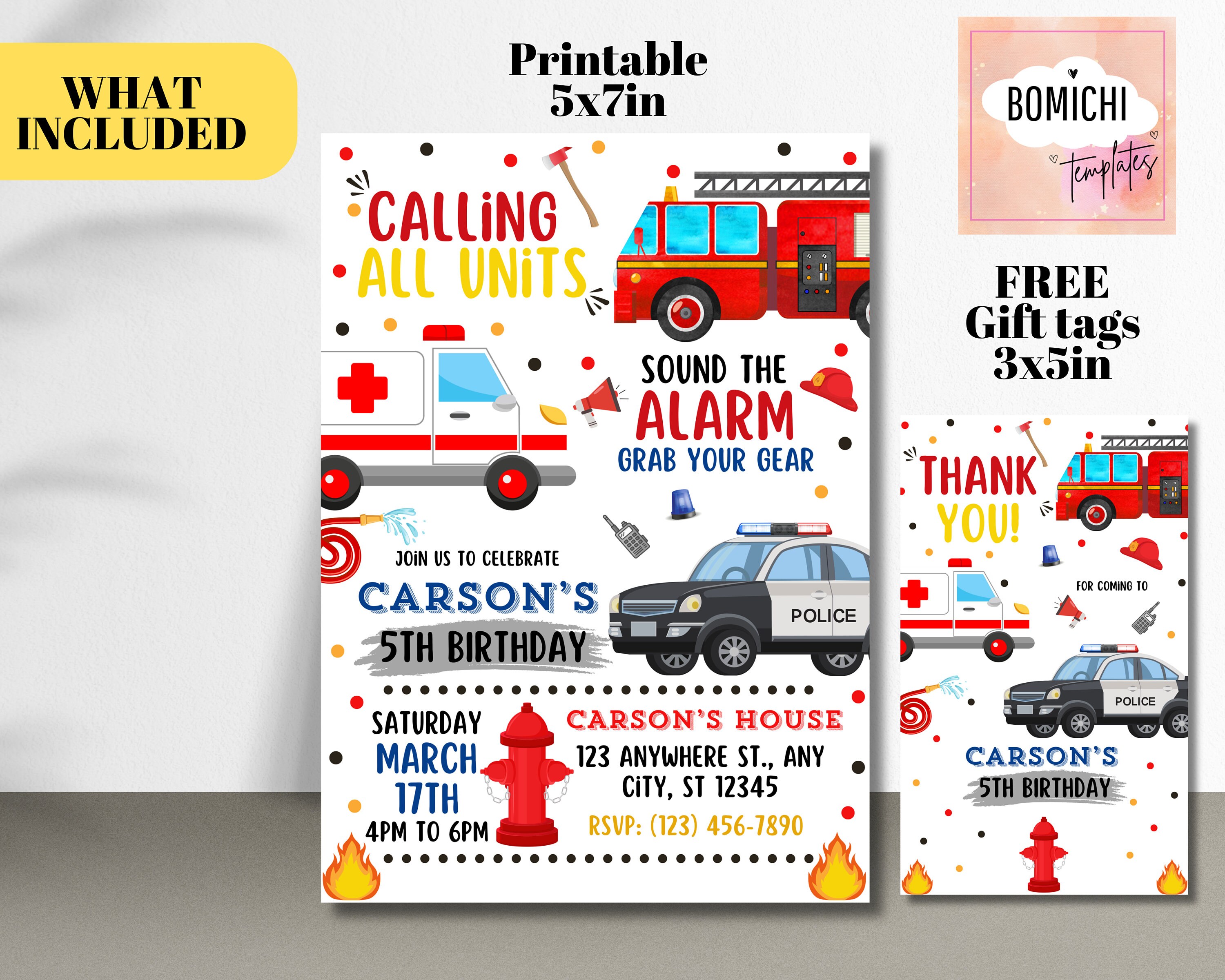 Emergency Vehicles Birthday Invitation, First Responders Party ...