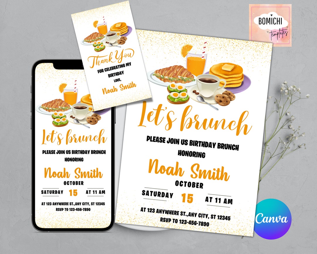 Electronic and Printable Let's Brunch Invitation Template, Let's Brunch Invitation, Minimalist ...