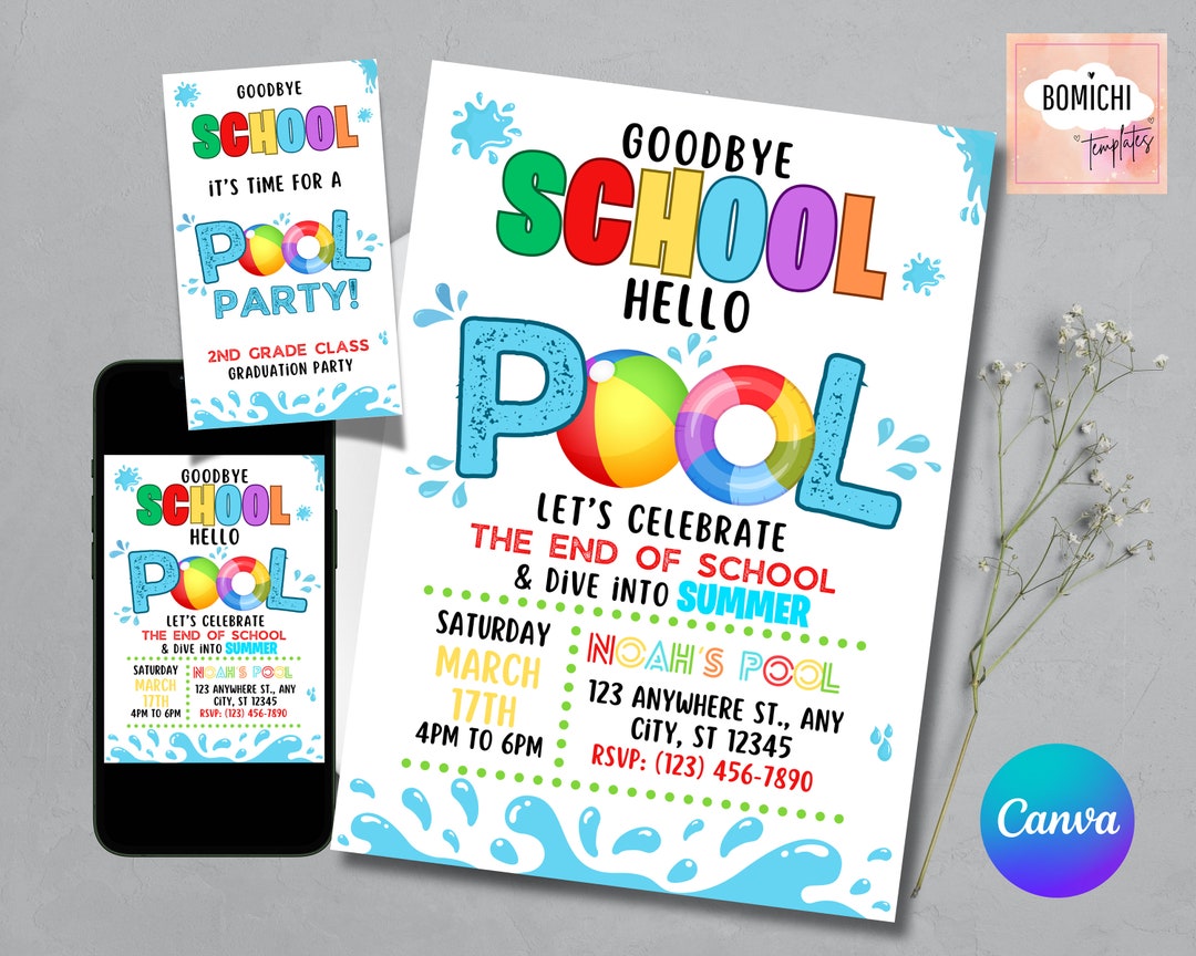 Goodbye School Hello Pool Invitation, Pool Party Invitation, iPhone ...