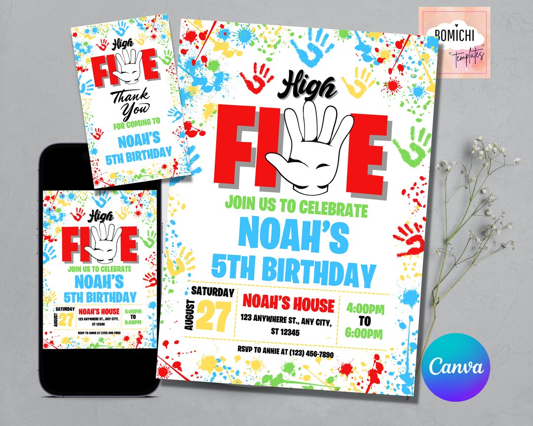 High Five Birthday Invitation, Editable Hi Five Invite Template, Boys ...