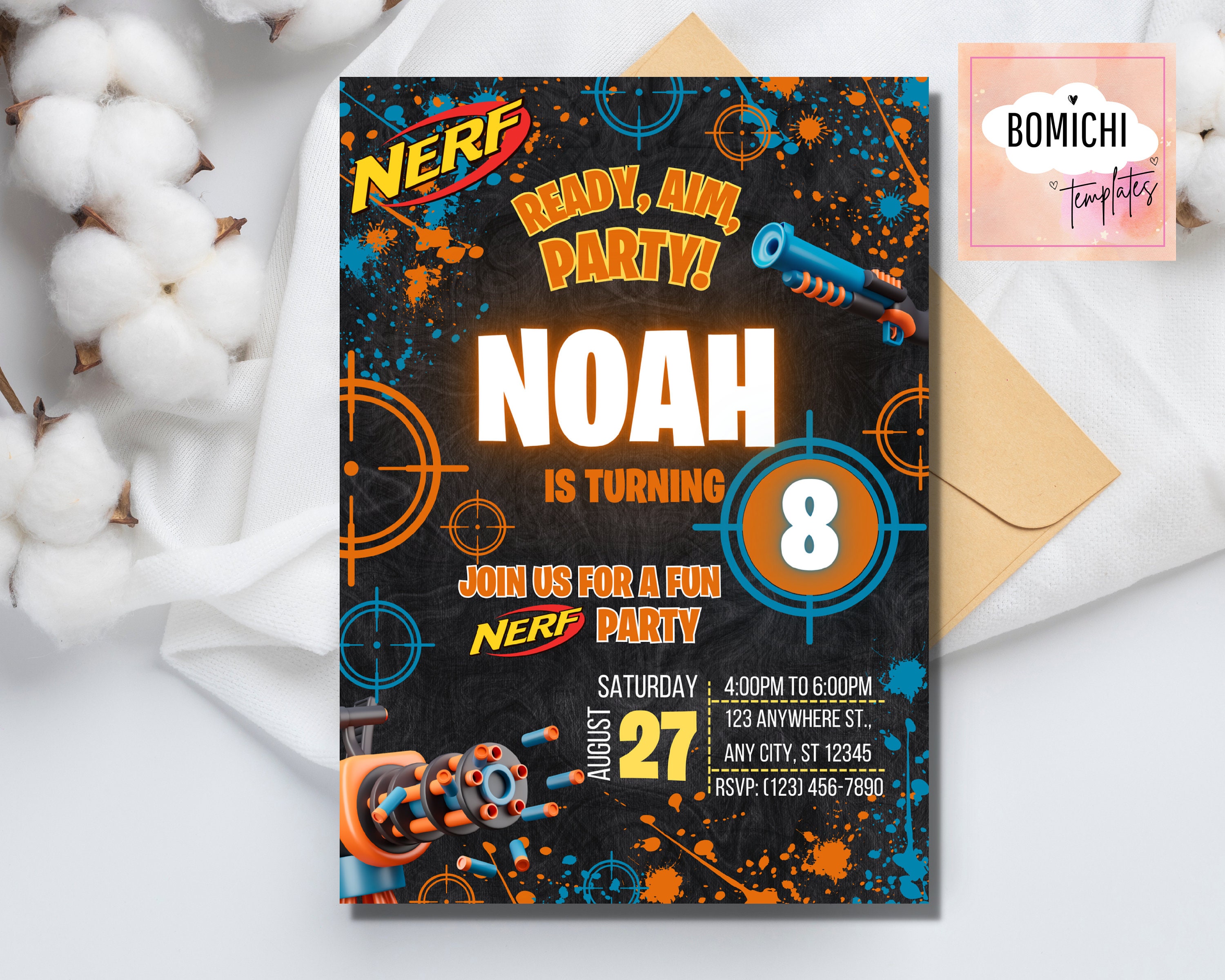 Nerf Birthday Invitation Dart Gun Editable Template Dart Gun - Etsy ...