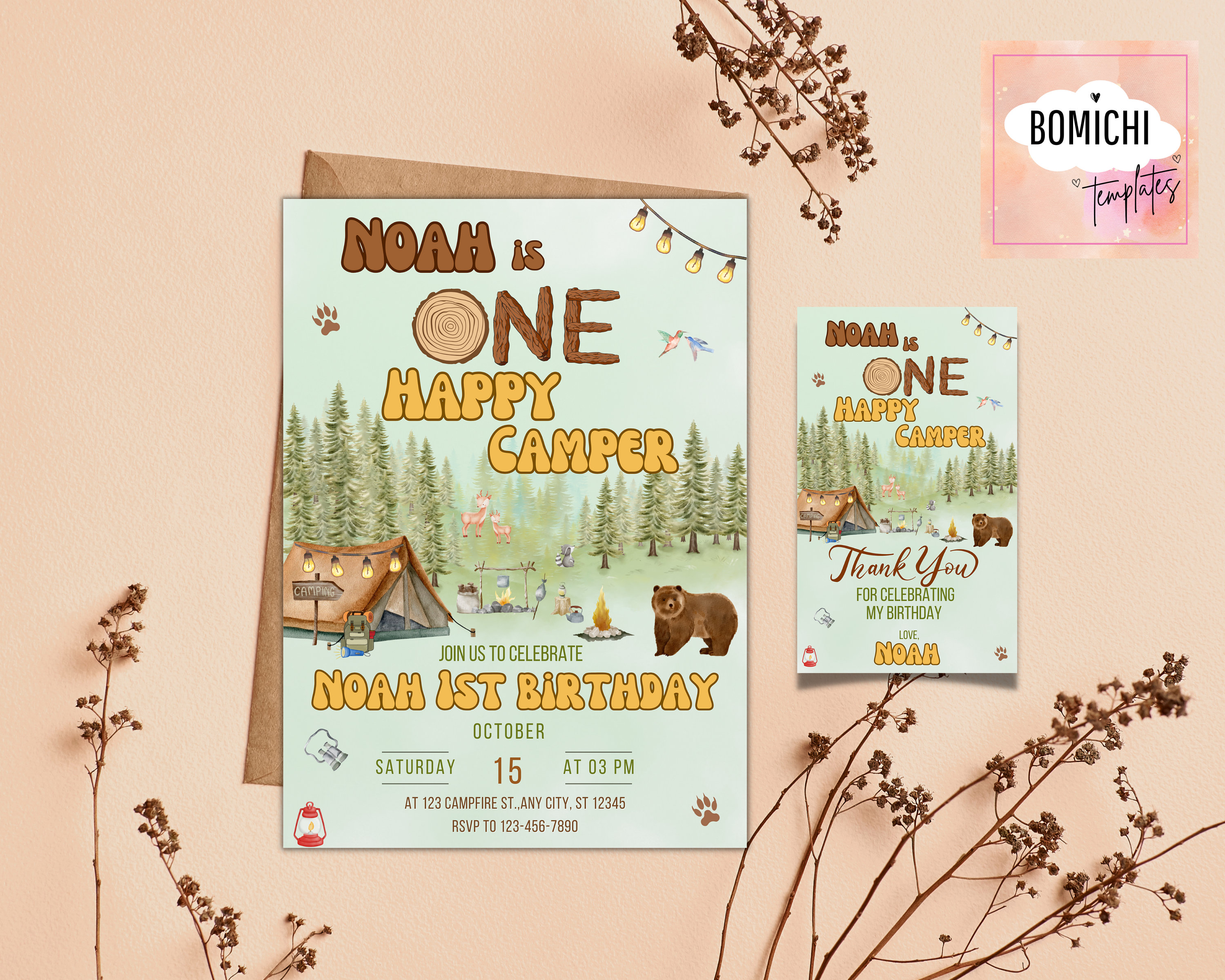 Editable One Happy Camper Invitation One Happy Camper - Etsy