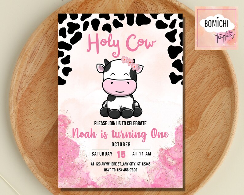 Holy Cow Birthday Invitation Template, Cow Thank You Tag (digital) - Etsy