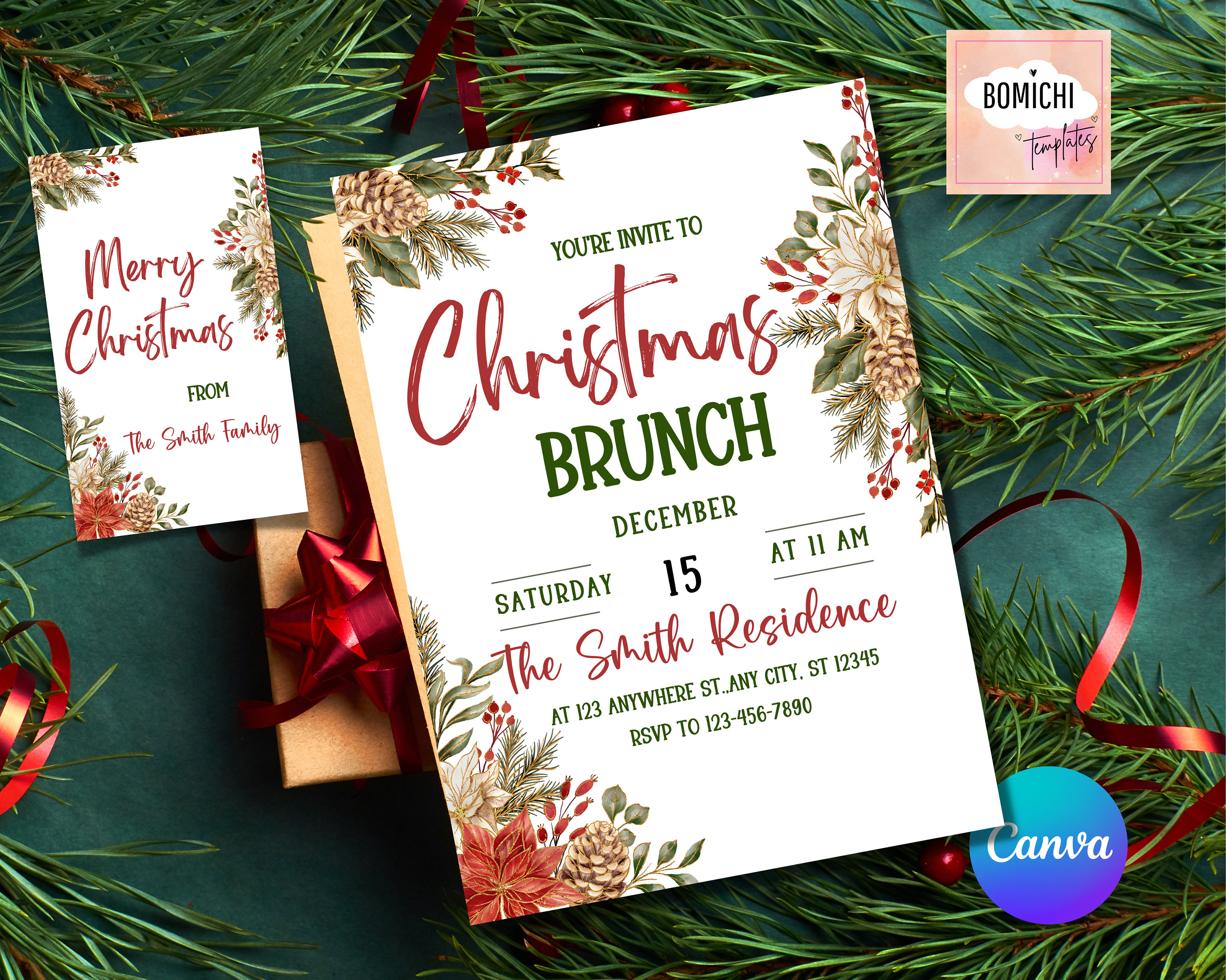 Christmas Brunch Invitation Template, Let's Brunch Invitation ...
