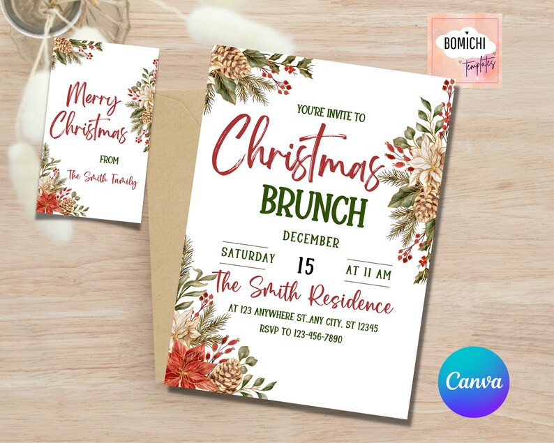Christmas Brunch Invitation Template, Let's Brunch Invitation ...