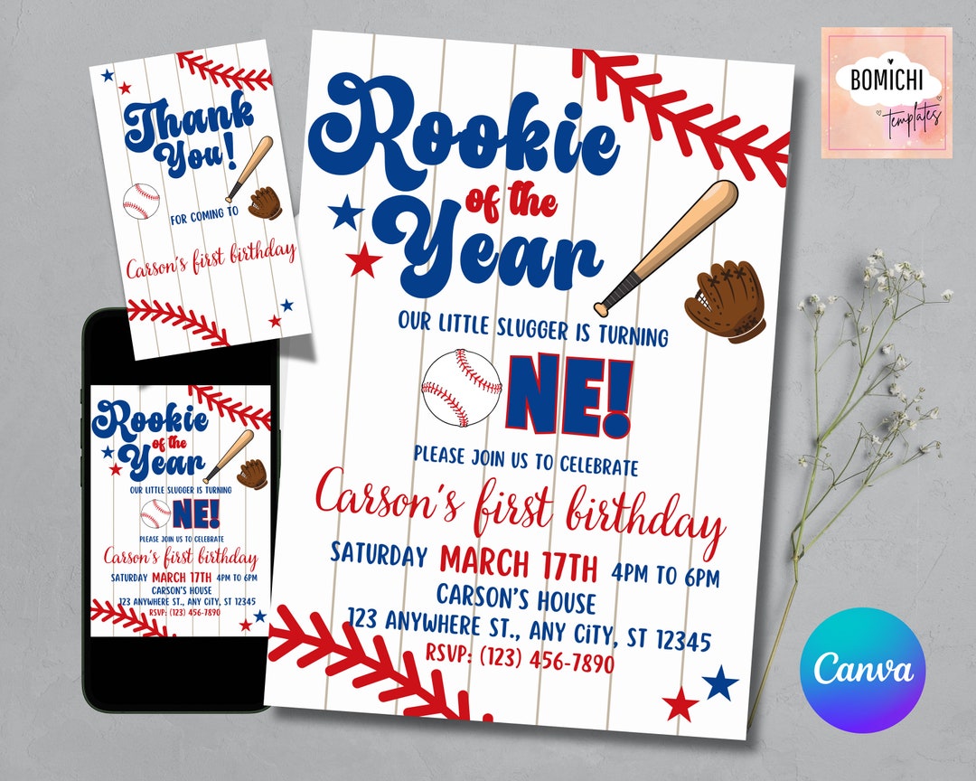 Baseball First Birthday Invitation, Rookie of the Year Invite, Baseball ...