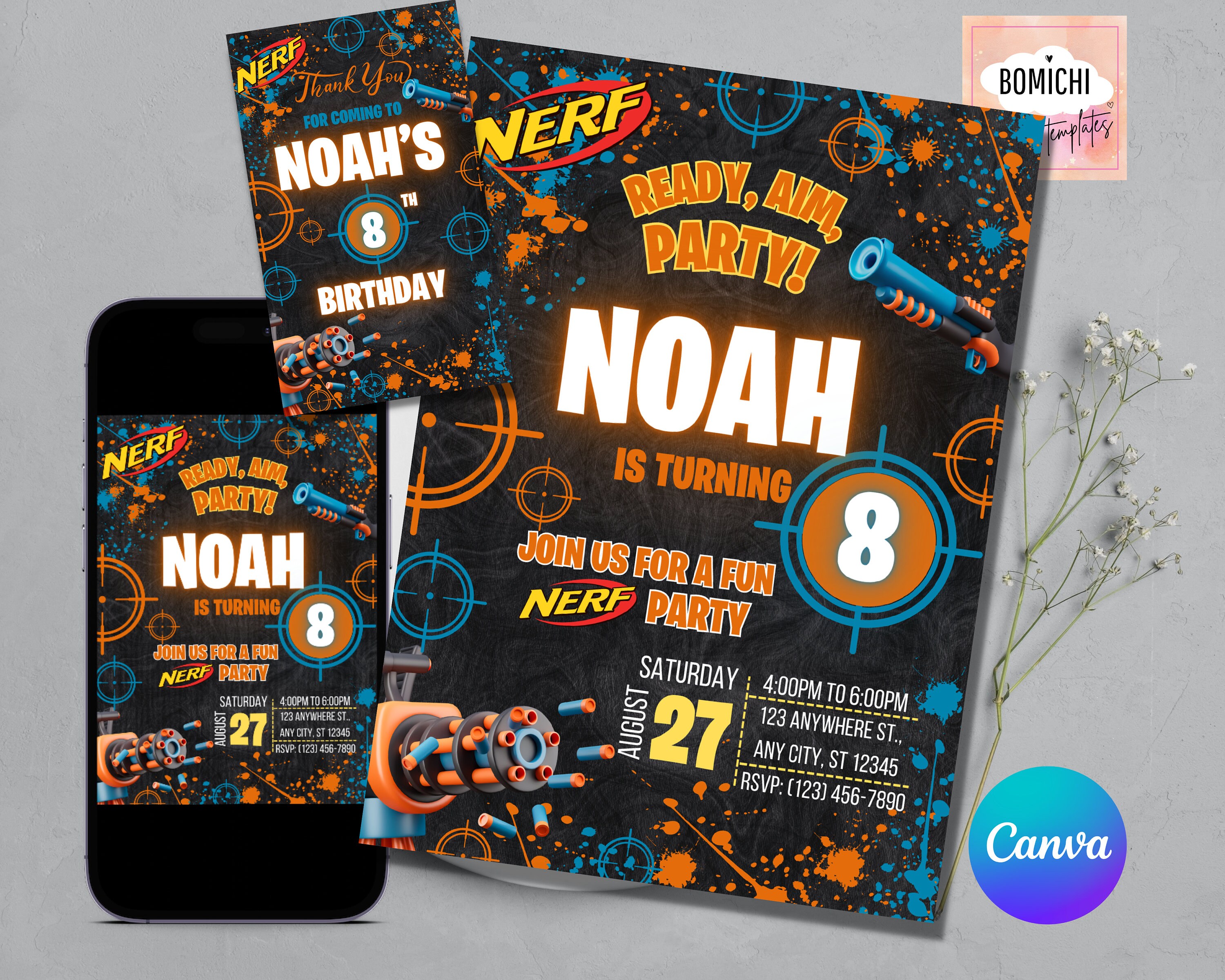 Nerf Birthday Invitation Dart Gun Editable Template Dart Gun - Etsy ...