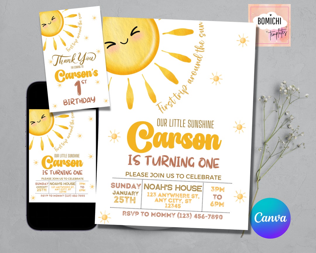 Editable SUNSHINE Invitation Sunshine Birthday Invitation Sunshine ...