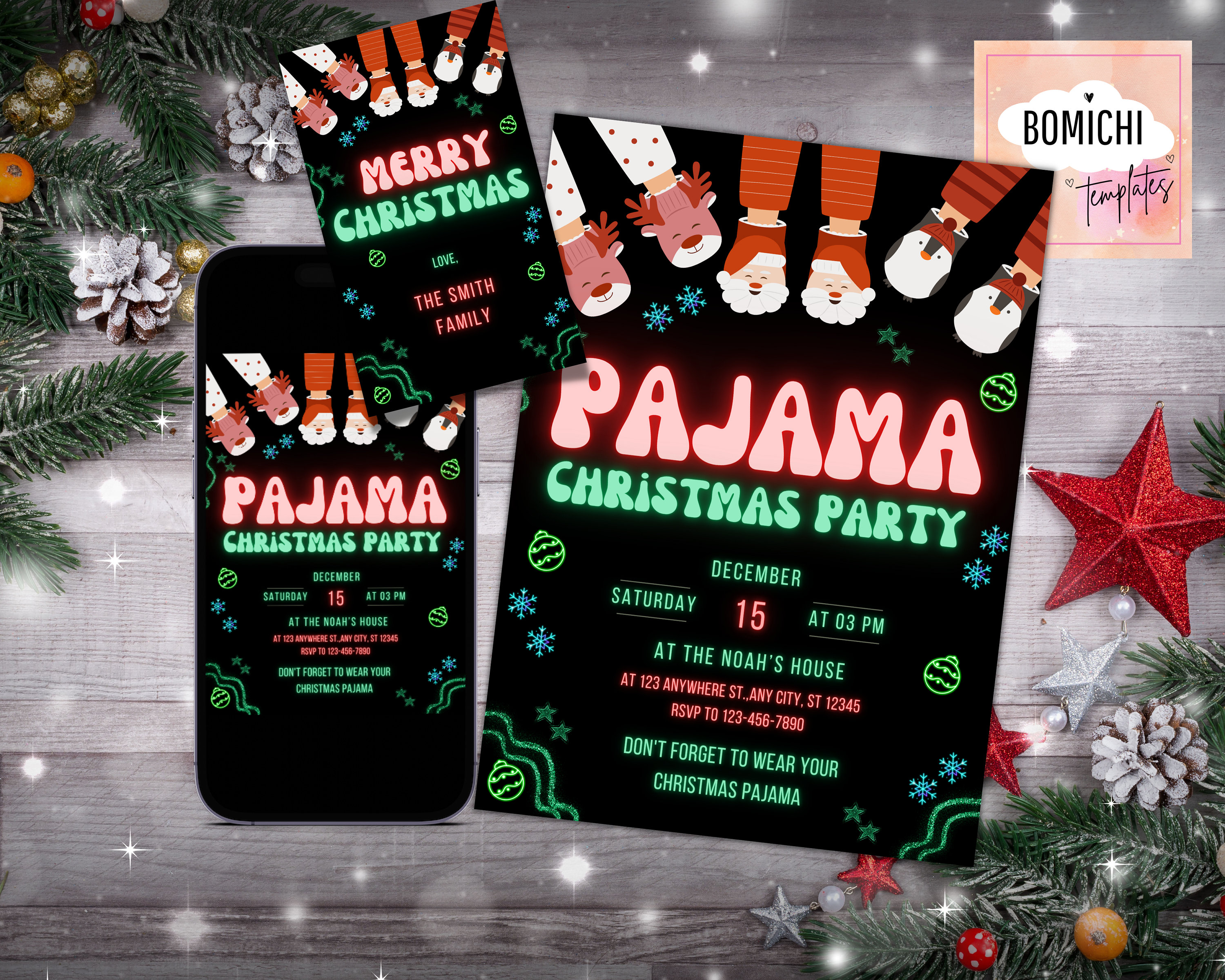 Editable Christmas Pajama Invitation Template Pajama Party - Etsy