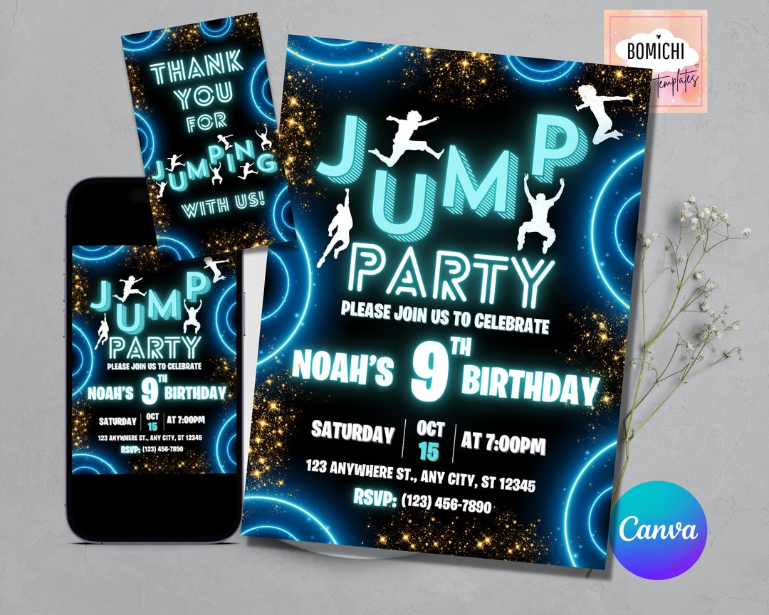 EDITABLE Jump Party Invitation, Trampoline Park Birthday Invitation ...