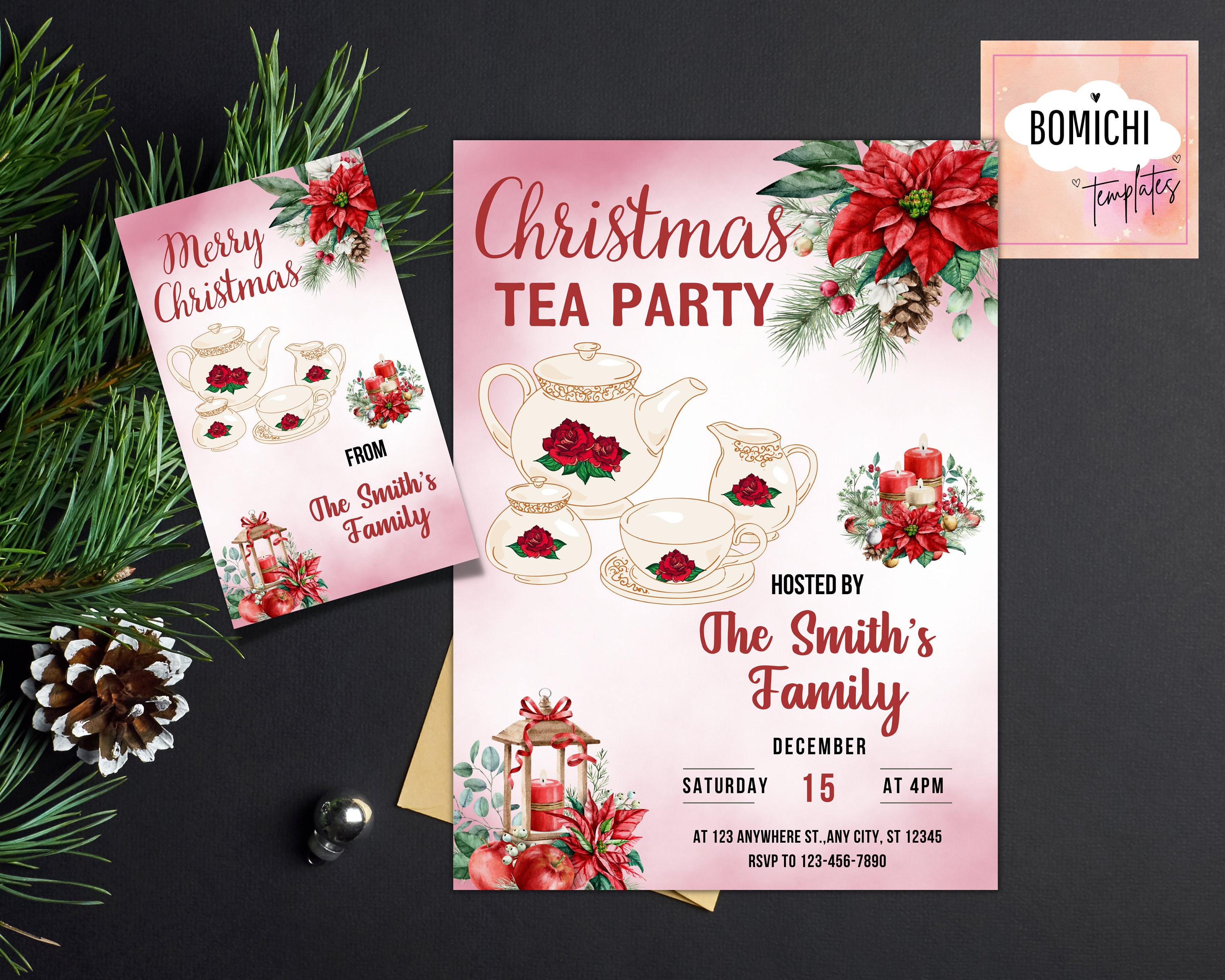 Editable Christmas Tea Party Invitation Template Tea Party - Etsy