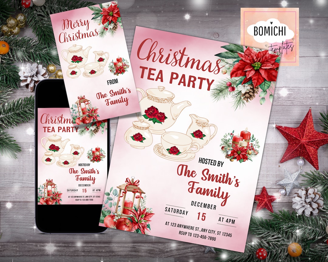 Editable Christmas Tea Party Invitation Template, Tea Party Invitation ...