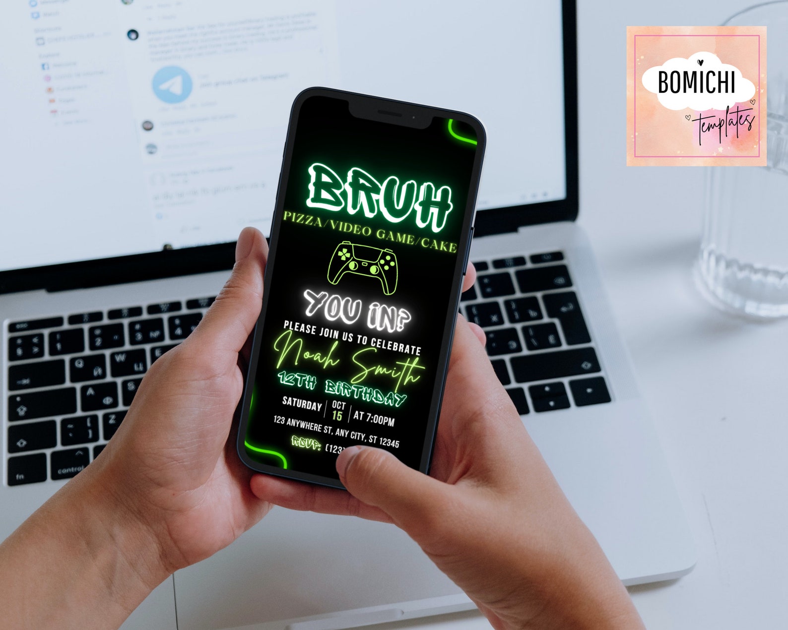 Editable BRUH Invitation, Neon 13th Birthday Video Invitation, Digital ...