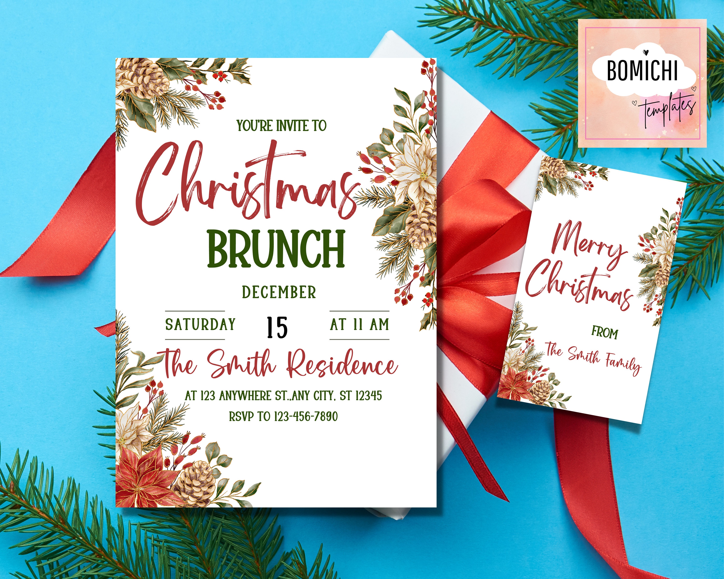 Christmas Brunch Invitation Template, Let's Brunch Invitation ...