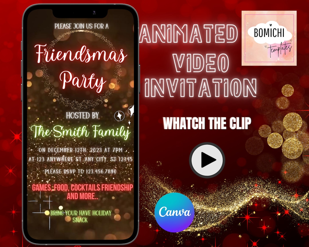 Friendsmas Party Video Invitation, Christmas Tree Lights Invite ...