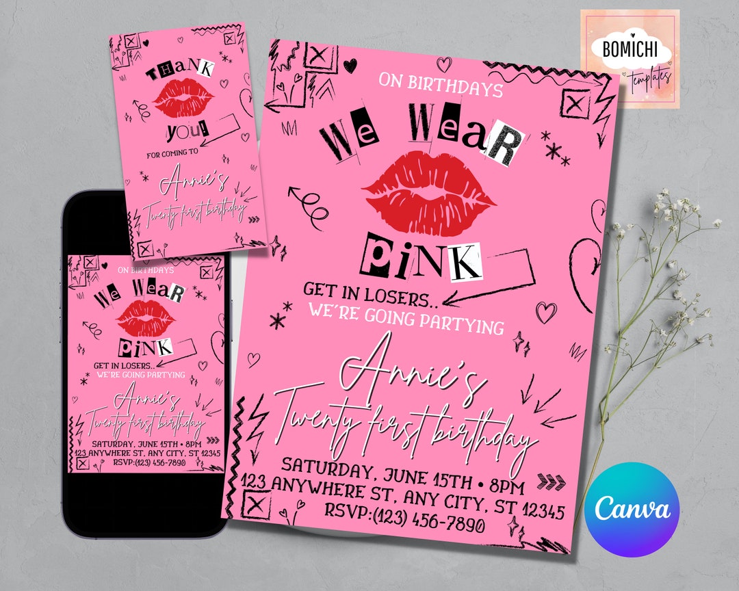 We Wear Pink Birthday Invitation, Mean Girls Theme (digital Download ...