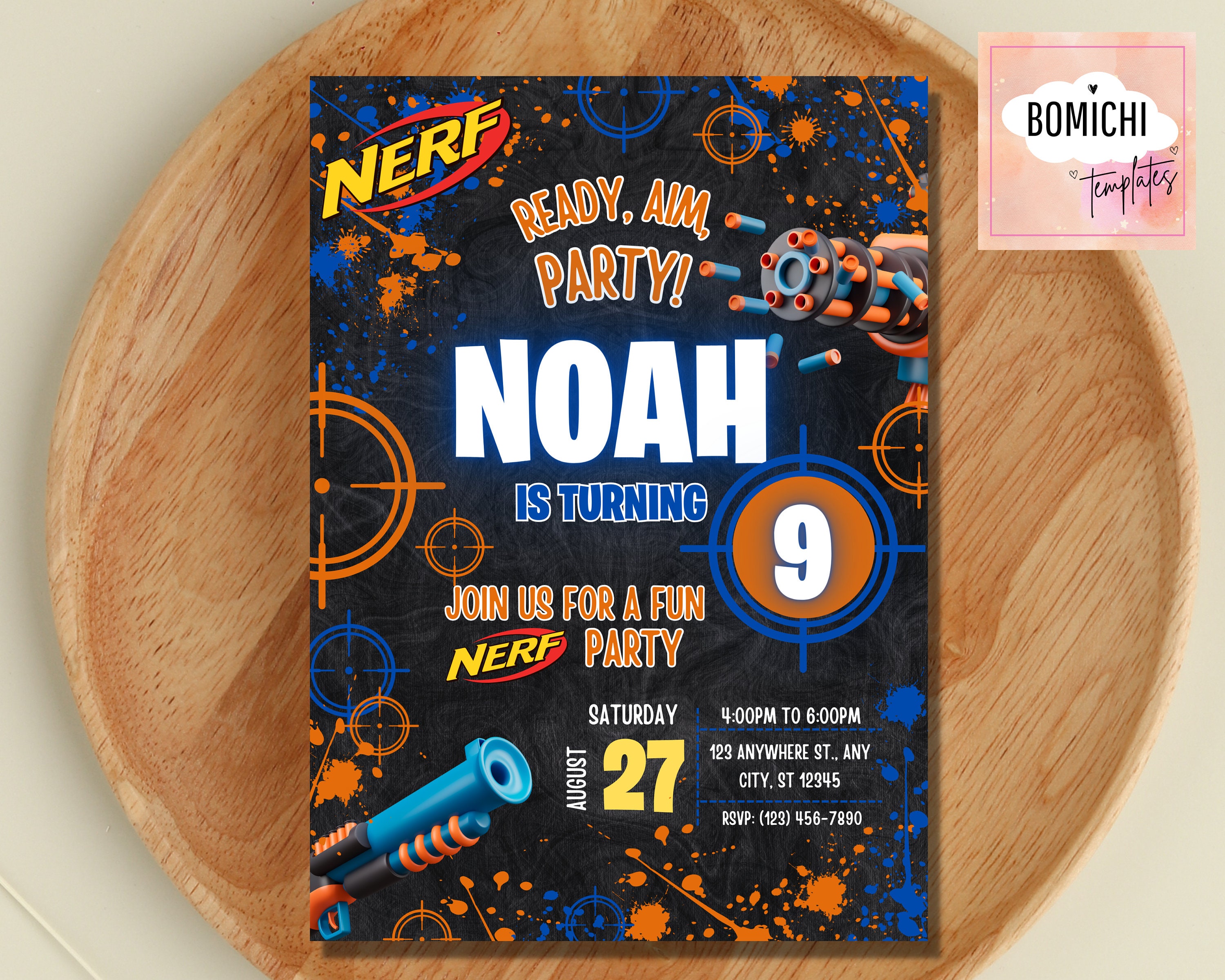 Dart Gun Invitation Editable Template, Dart Gun Birthday Invitation ...