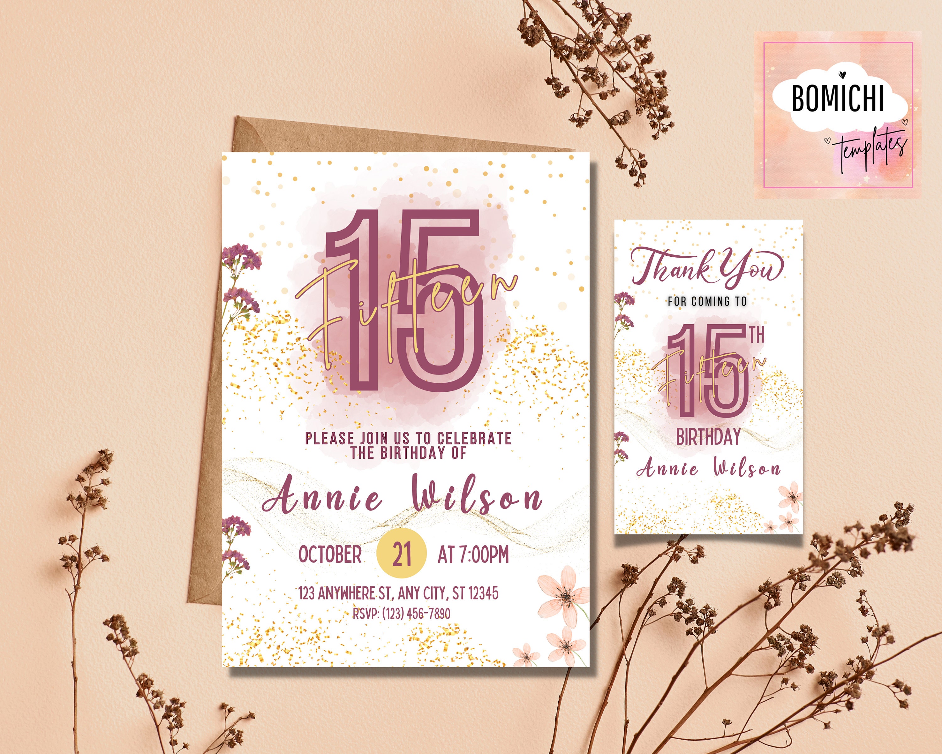Printable and Electronic 15th Birthday Invitation Girl 15th - Etsy