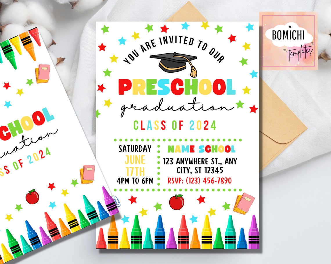 Preschool Graduation Invitation Template, Colorful Crayon Design ...