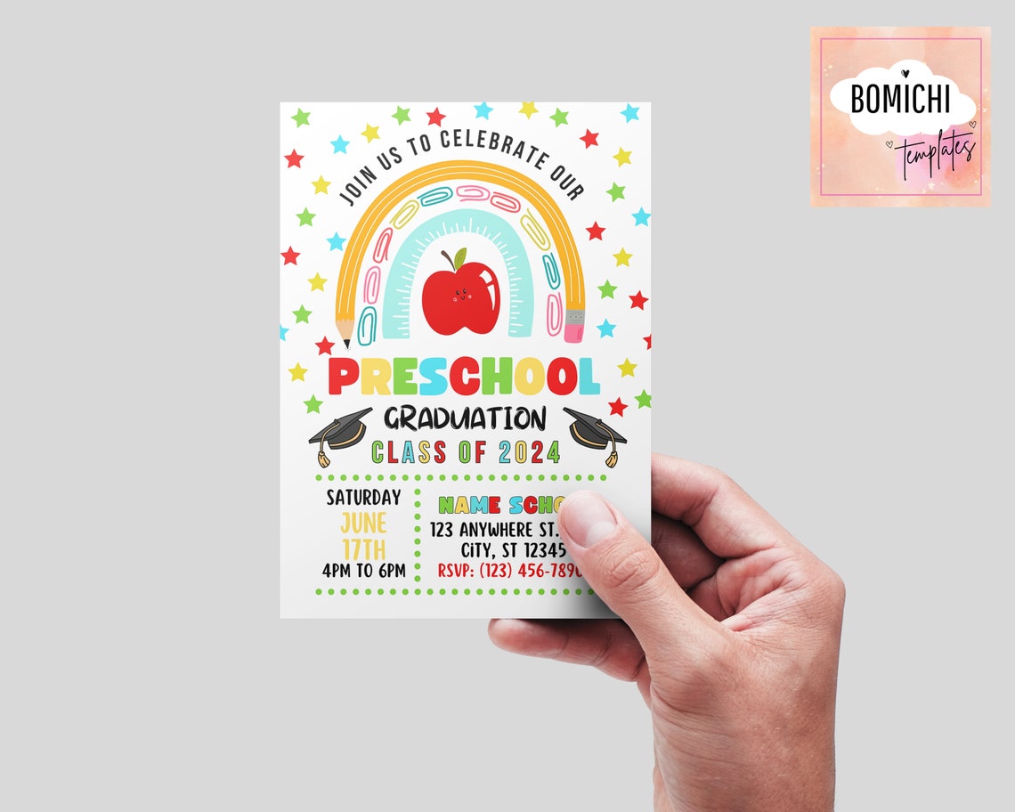 Preschool Graduation Invitation Template, Colorful Rainbow Design ...