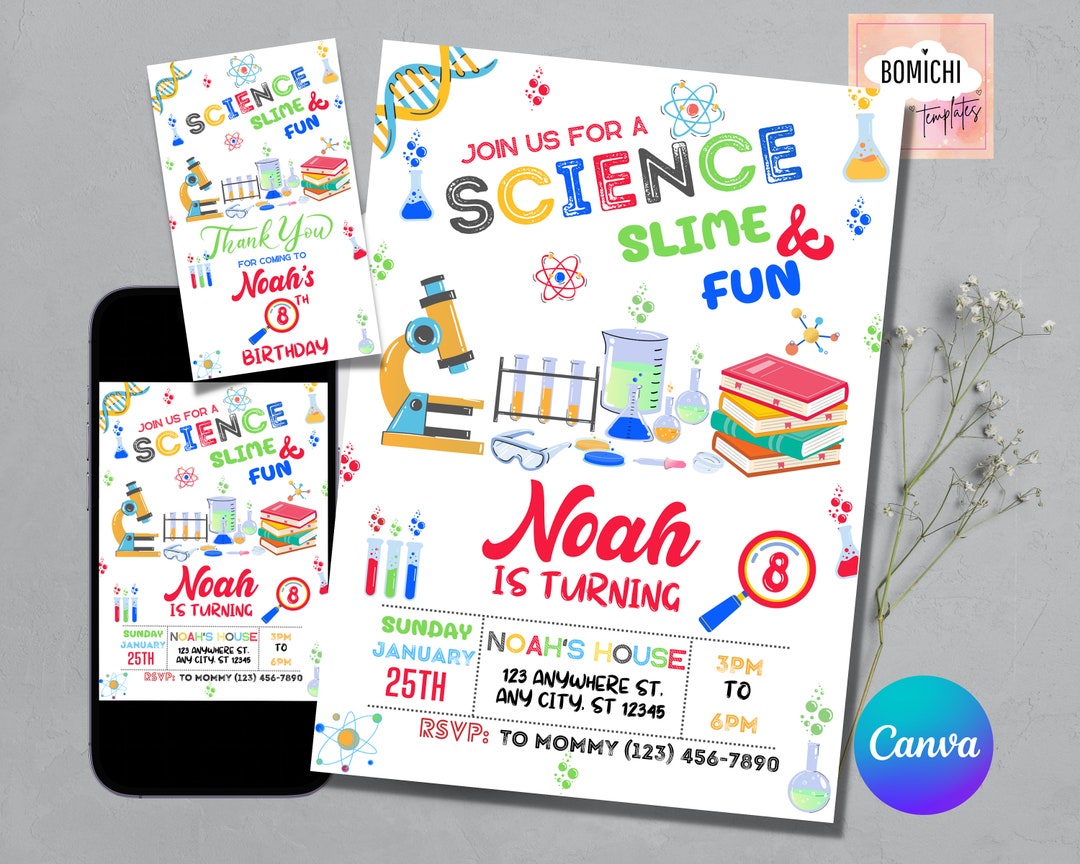 Editable Science Invitation, Science Slime and Fun Invitation ...