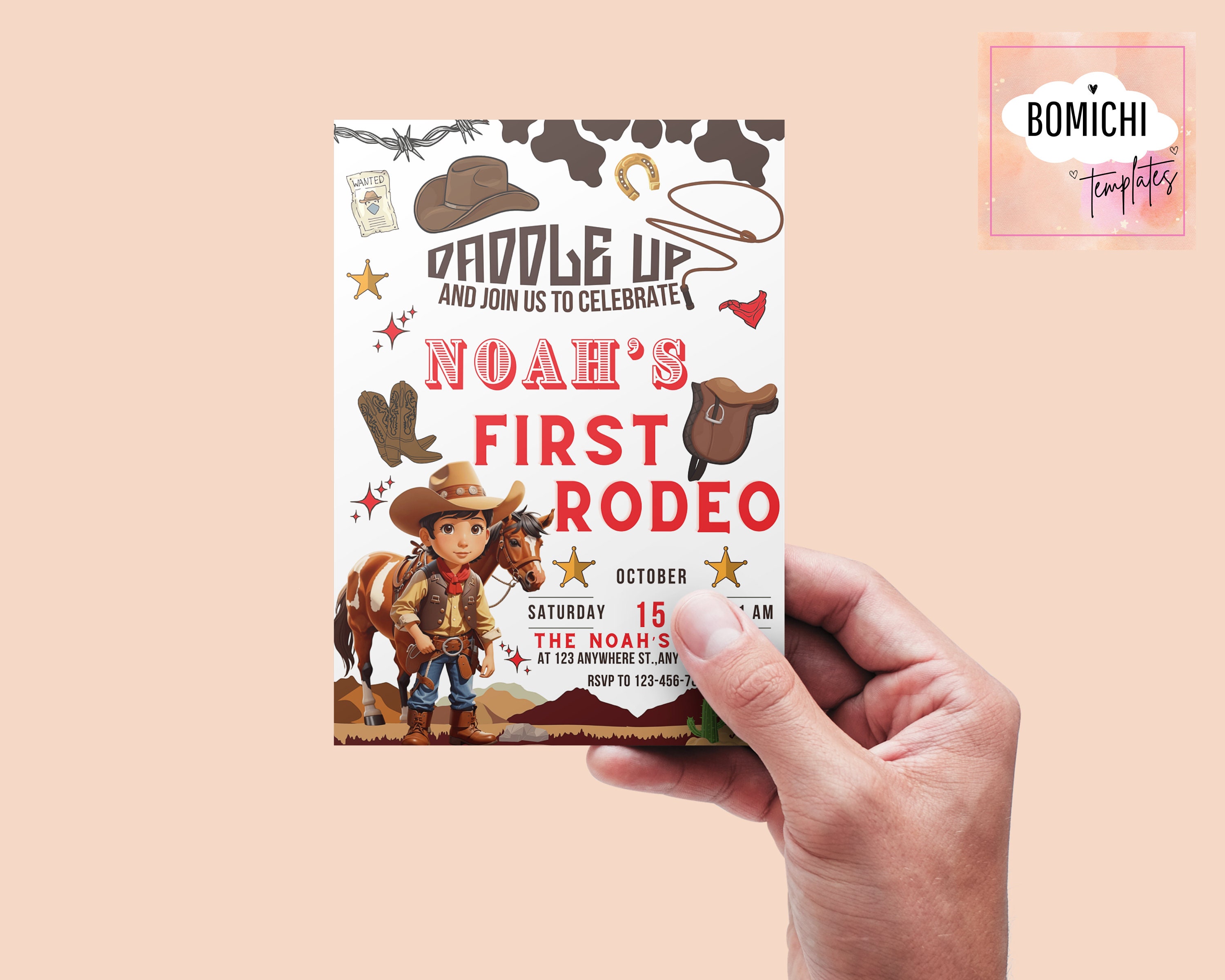 Editable My First Rodeo Invitation Cowboy Birthday Invite - Etsy