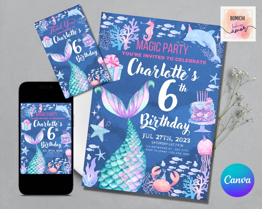 Editable Mermaid Birthday Invitation, Template Little Mermaid, Under ...