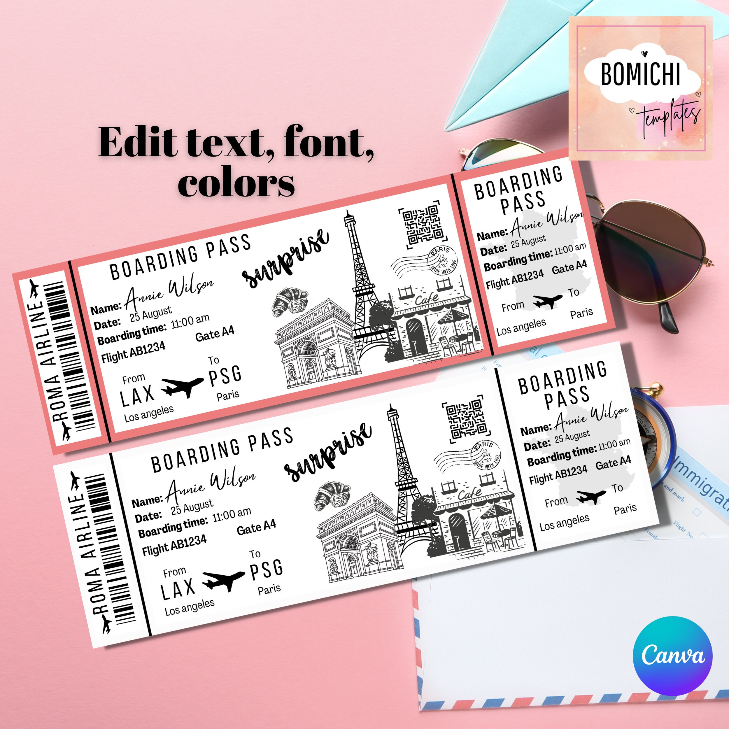 Printable and Editable Paris Surprise Boarding Pass Ticket - Etsy