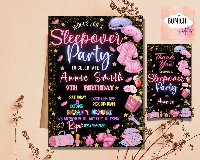 Sleepover Birthday Invitation Printable Sleepover Invite Slumber