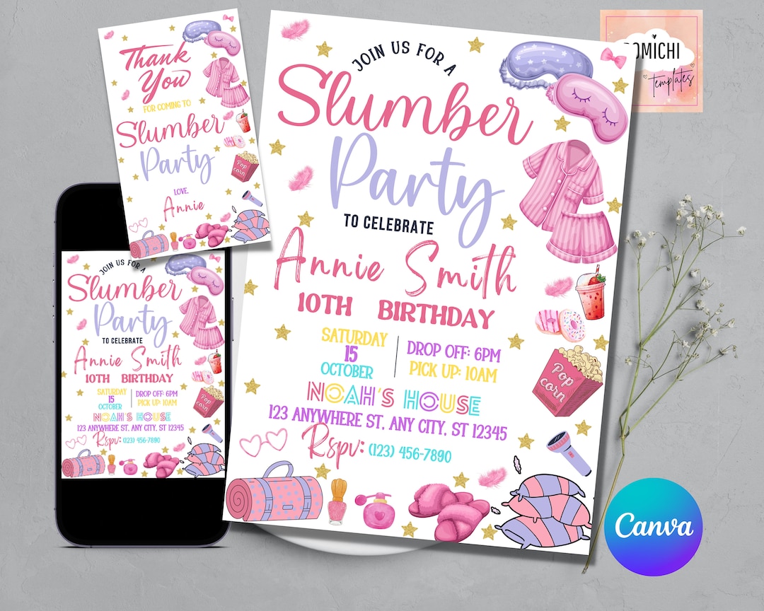 Slumber Birthday Invitation, Printable Sleepover Invite, Slumber Party ...