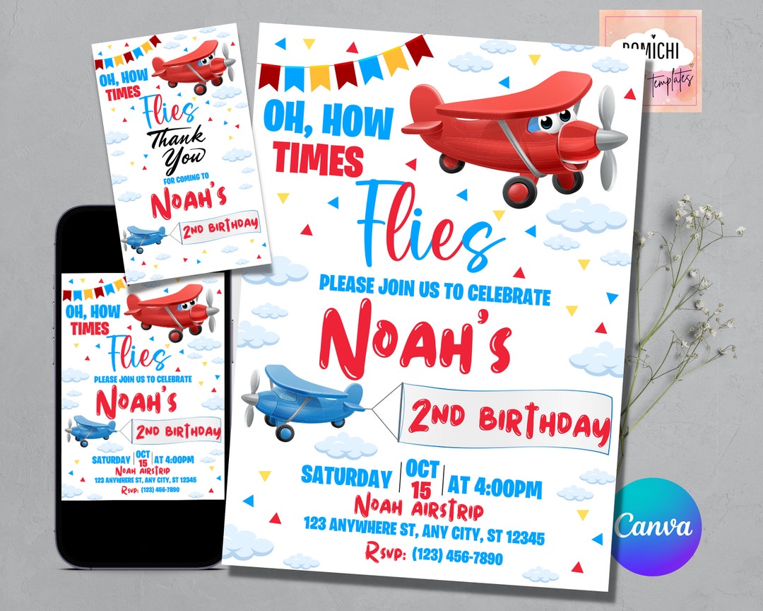 EDITABLE Airplane Birthday Invitation Template, Airplane Invitation ...