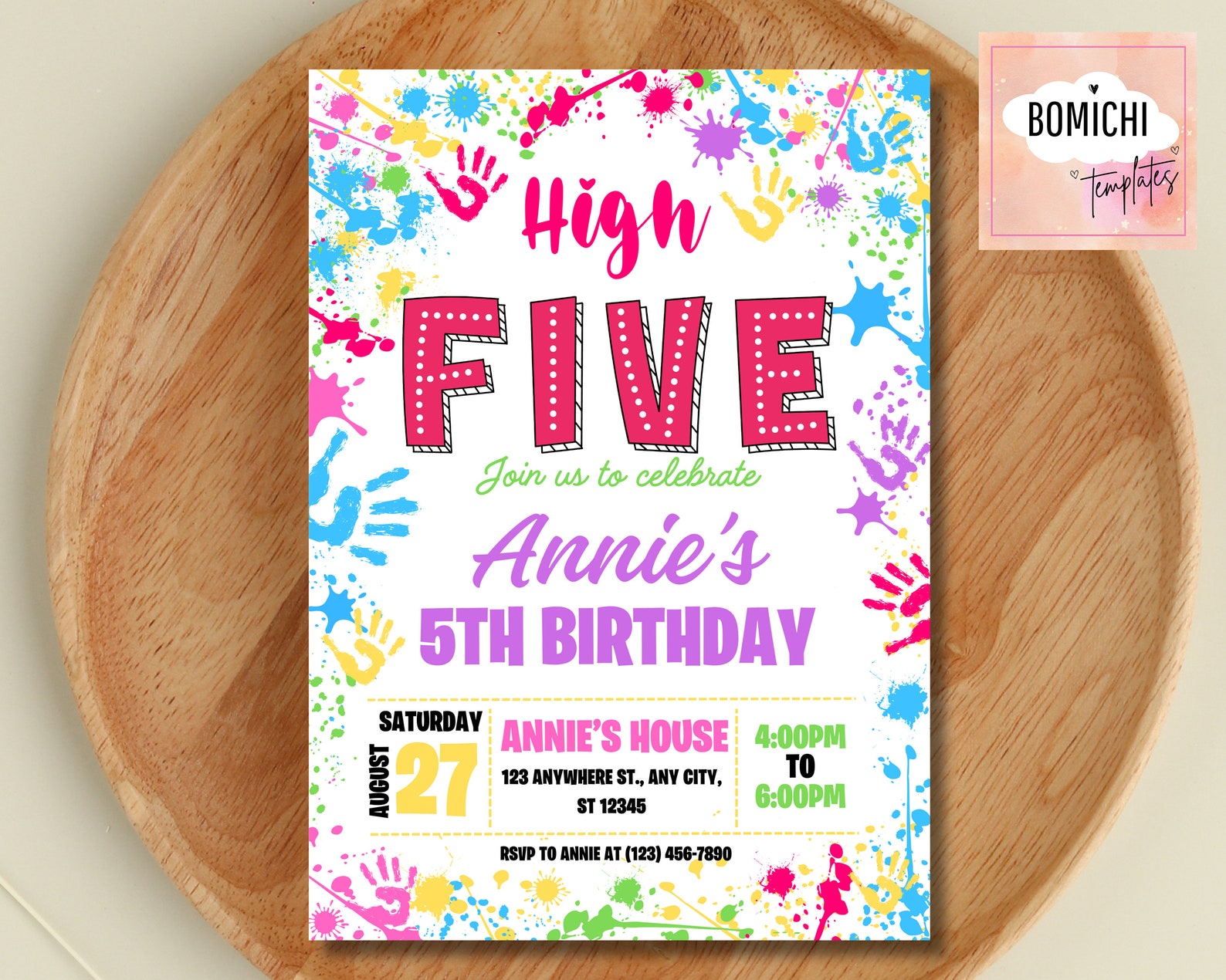 High Five Birthday Invitation, Editable Hi Five Invite Template, Girls ...
