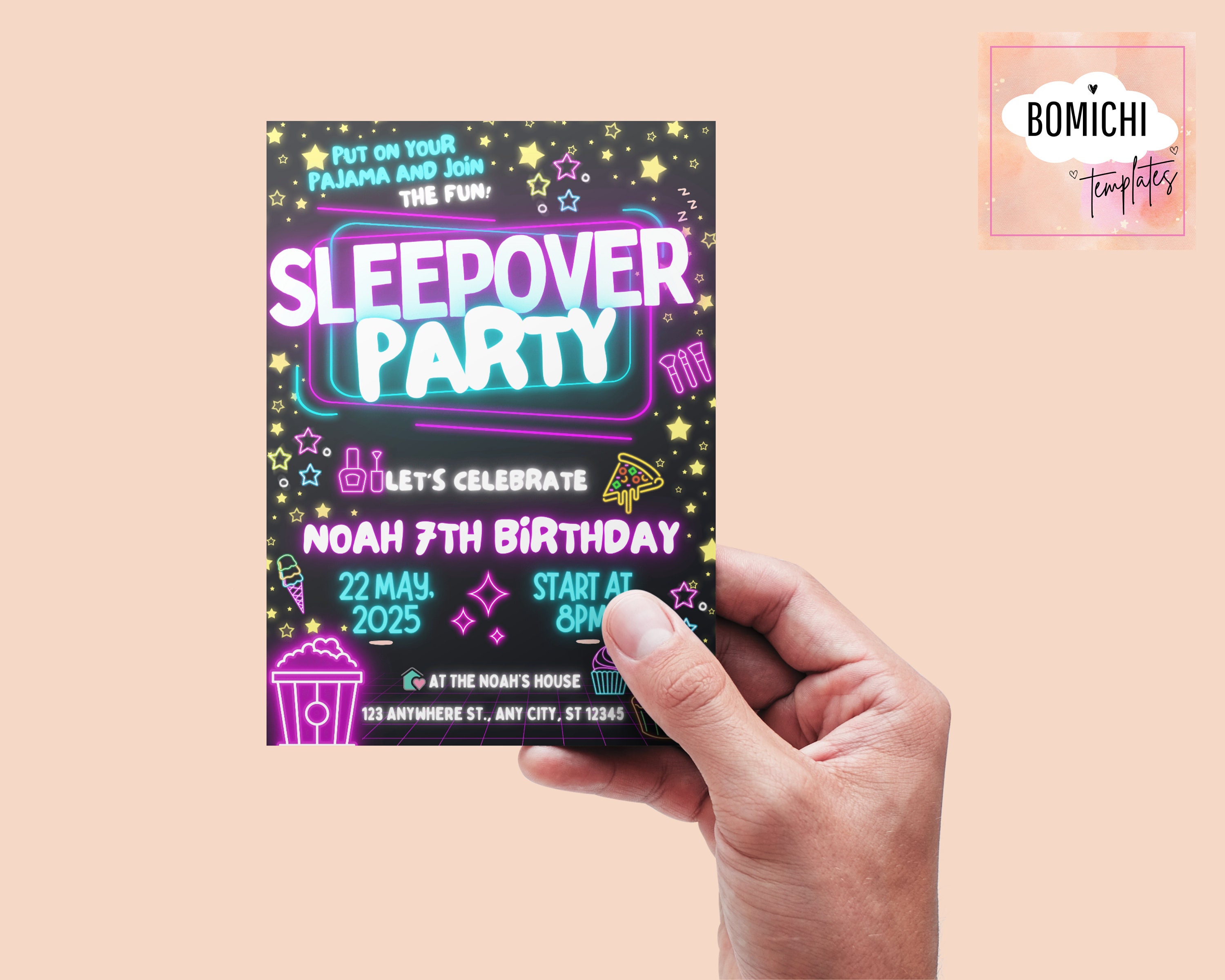 Editable Sleepover Invitation Slumber Party Pajama Party Etsy