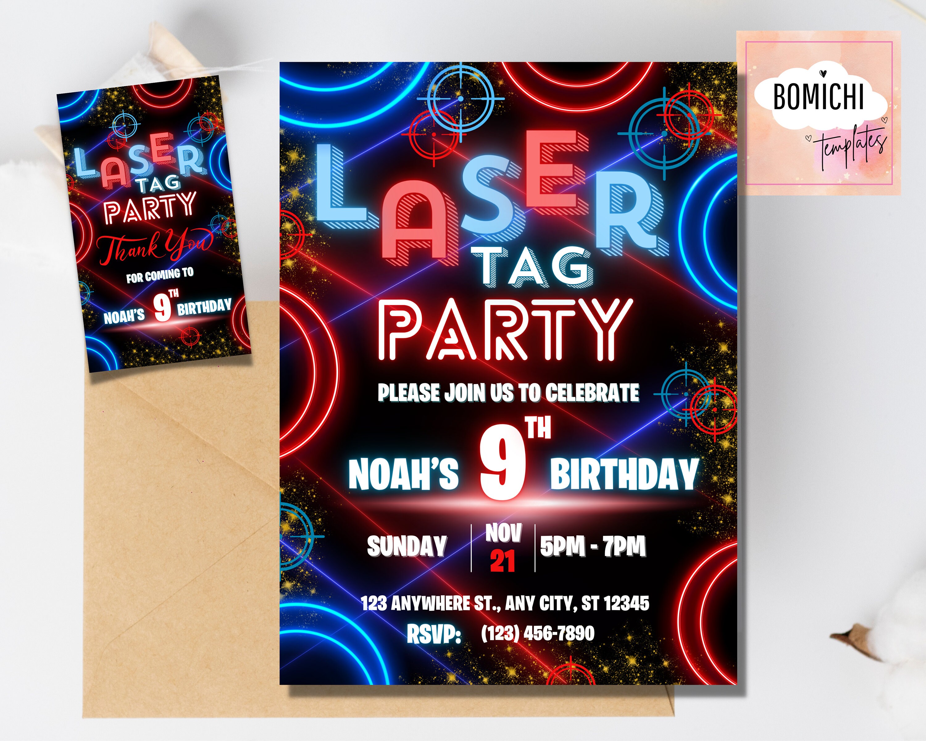 Editable Laser Tag Birthday Invitation Neon Laser Tag Invite - Etsy