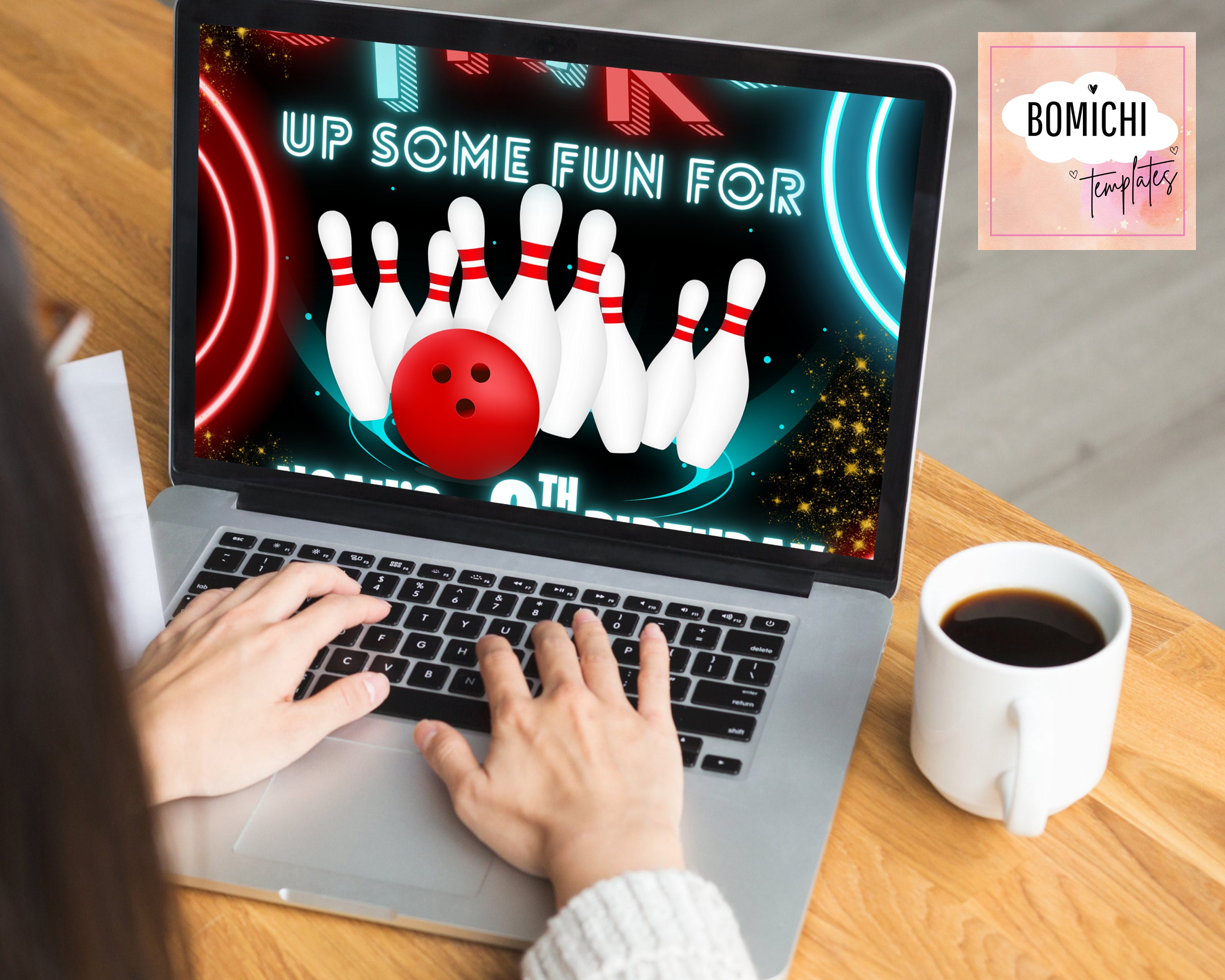 Editable Bowling Birthday Invitation, Glow Galaxy (canva Template) - Etsy