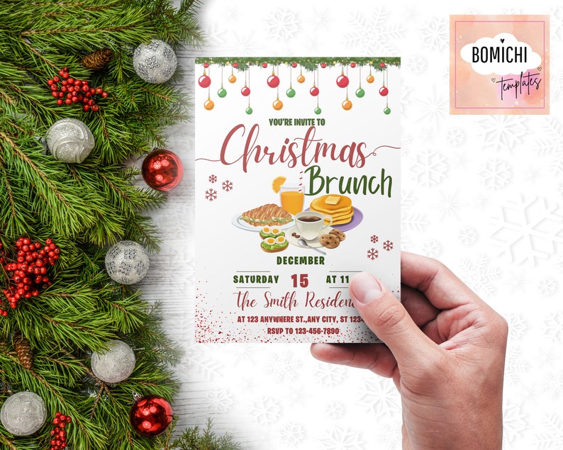 Editable Christmas Brunch Invitation Template, Let's Brunch Invitation ...