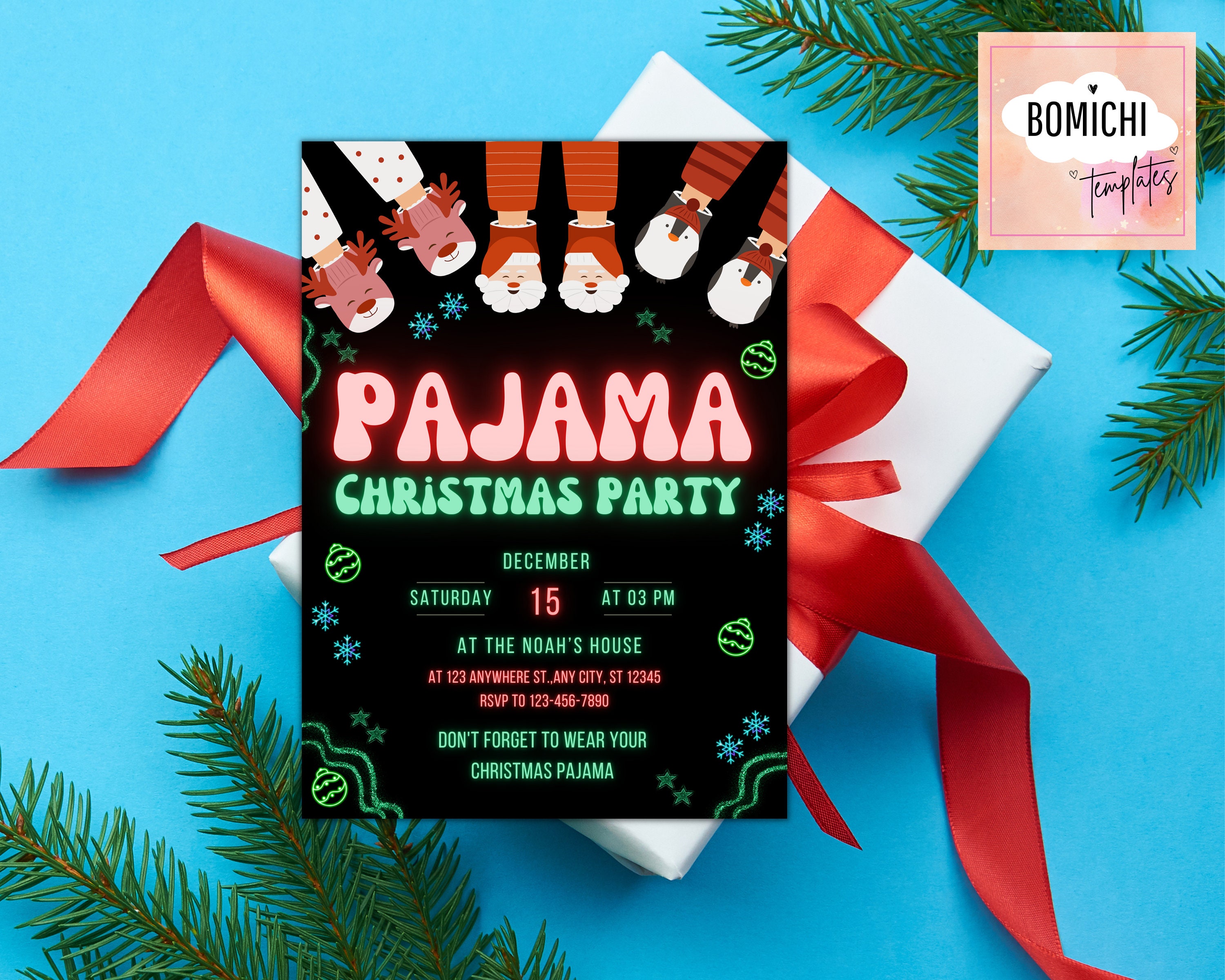 Editable Christmas Pajama Invitation Template Pajama Party - Etsy