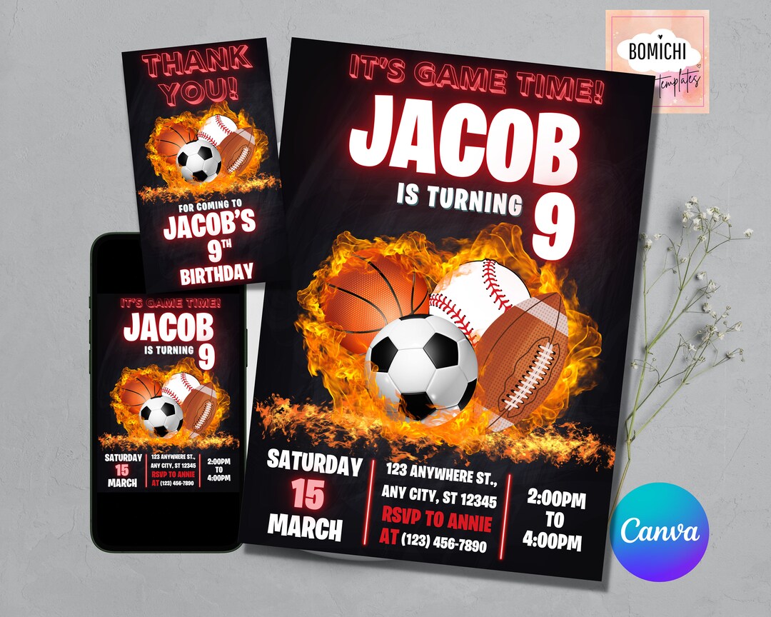 Sport Birthday Invitation, Sport Invitation, Sport Birthday Party ...