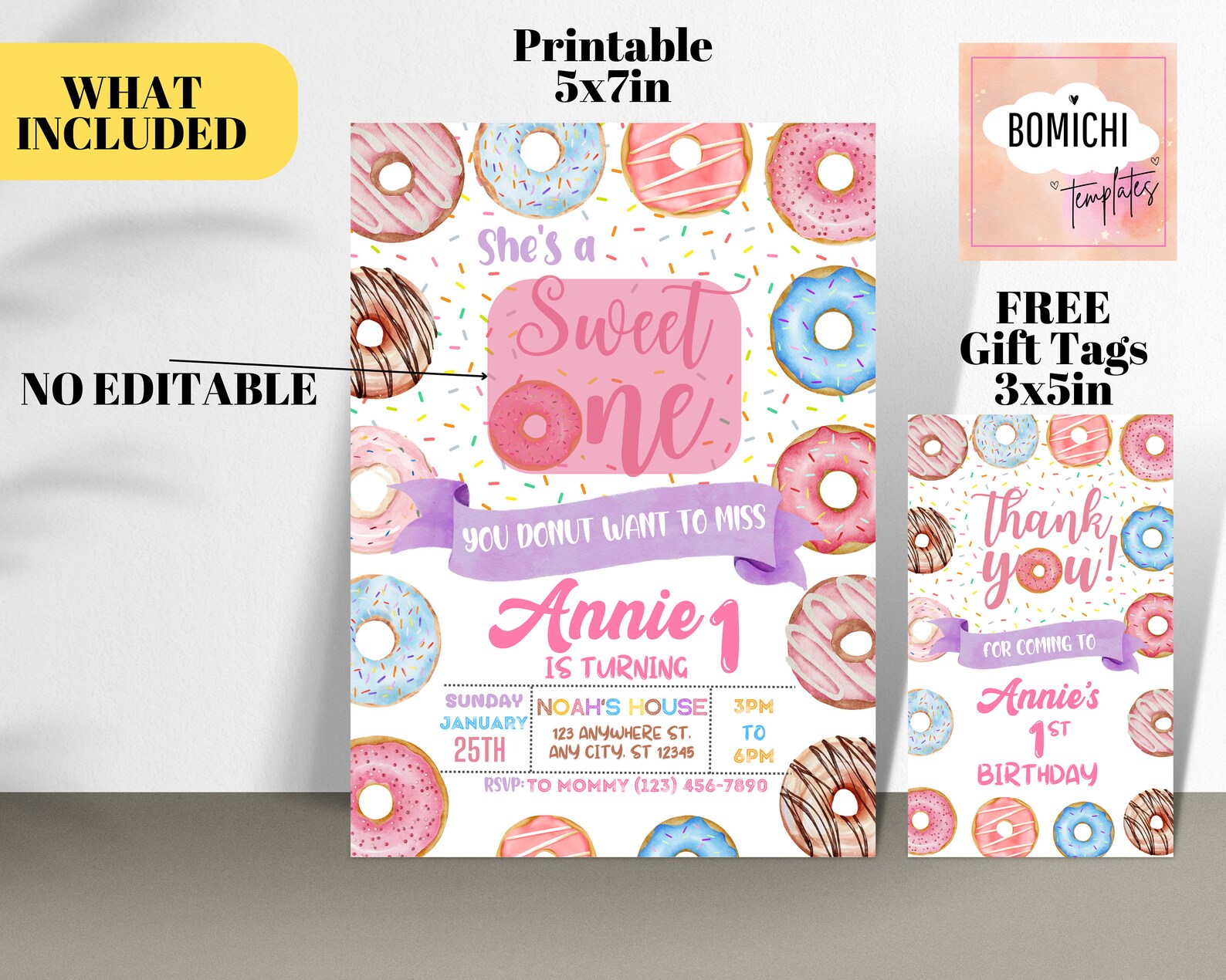 Editable She's a Sweet One Invitation, Donut Invitation, Donut 1st ...