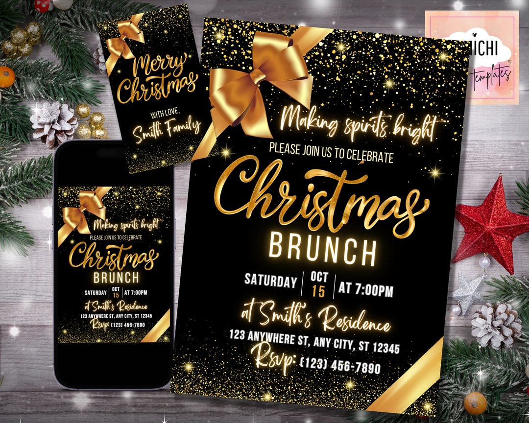 Christmas Brunch Invitation Template, Let's Brunch Invitation ...