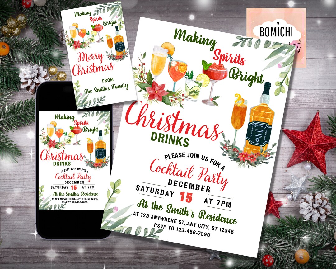 Editable Christmas Drinks Invitation Template, Cocktail Party ...