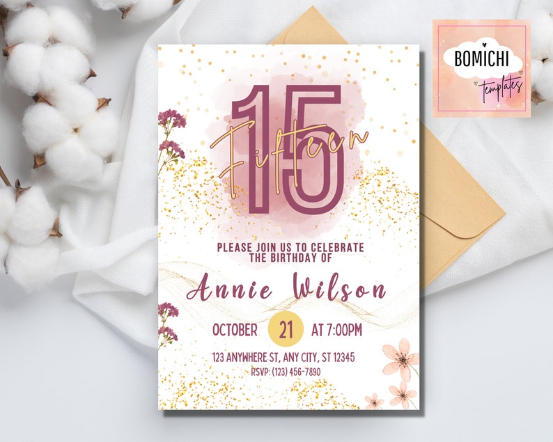Printable and Electronic 15th Birthday Invitation Girl 15th - Etsy