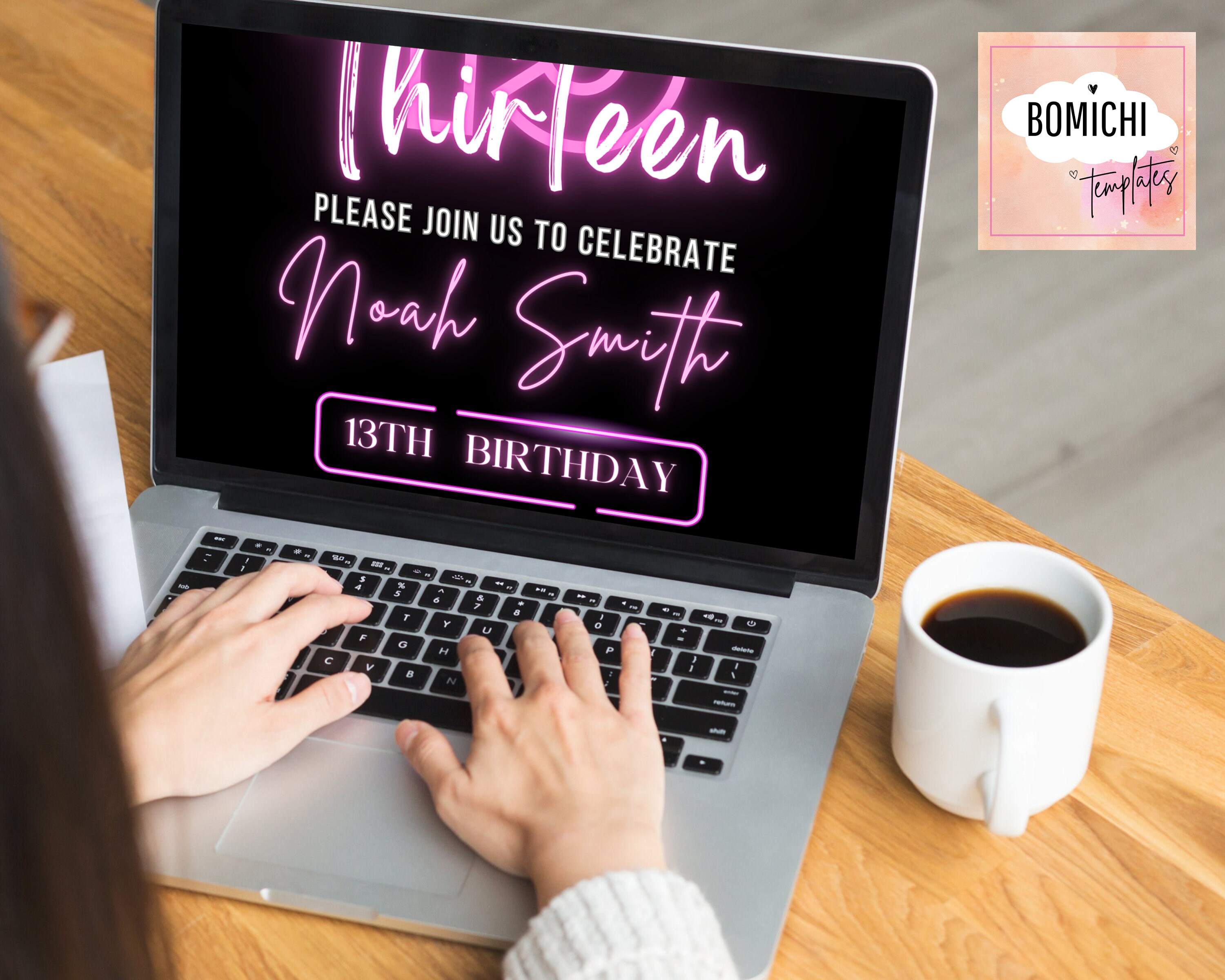 Neon Pink Birthday Invitation, Customizable Canva Template (digital ...