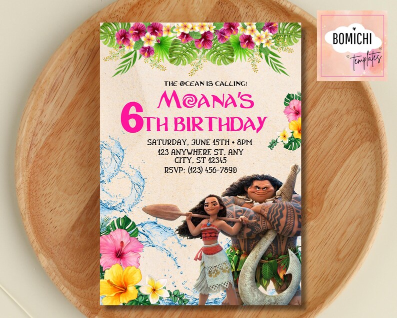 Editable Moana Birthday Invitation, Girls Party (canva Template) - Etsy