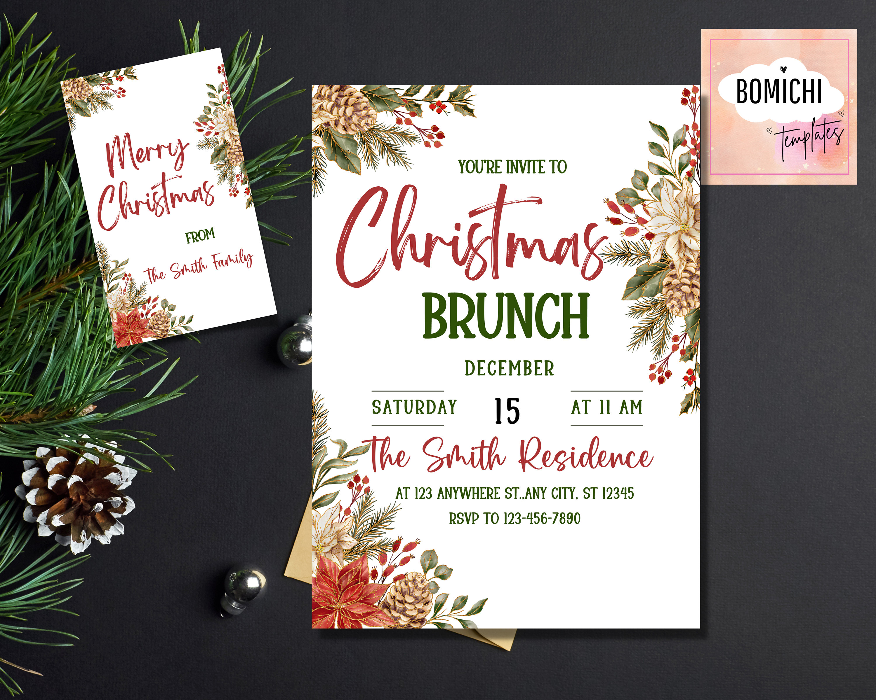Christmas Brunch Invitation Template, Let's Brunch Invitation ...