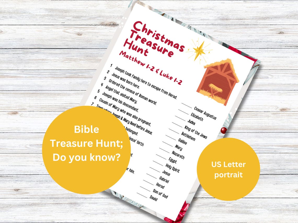 Christmas Trivia Quiz, Bible Treasure Hunt, Bible Scavenger Hunt ...