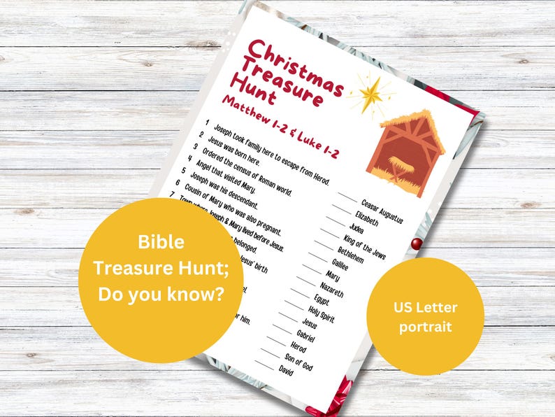 Christmas Trivia Quiz, Bible Treasure Hunt, Bible Scavenger Hunt ...