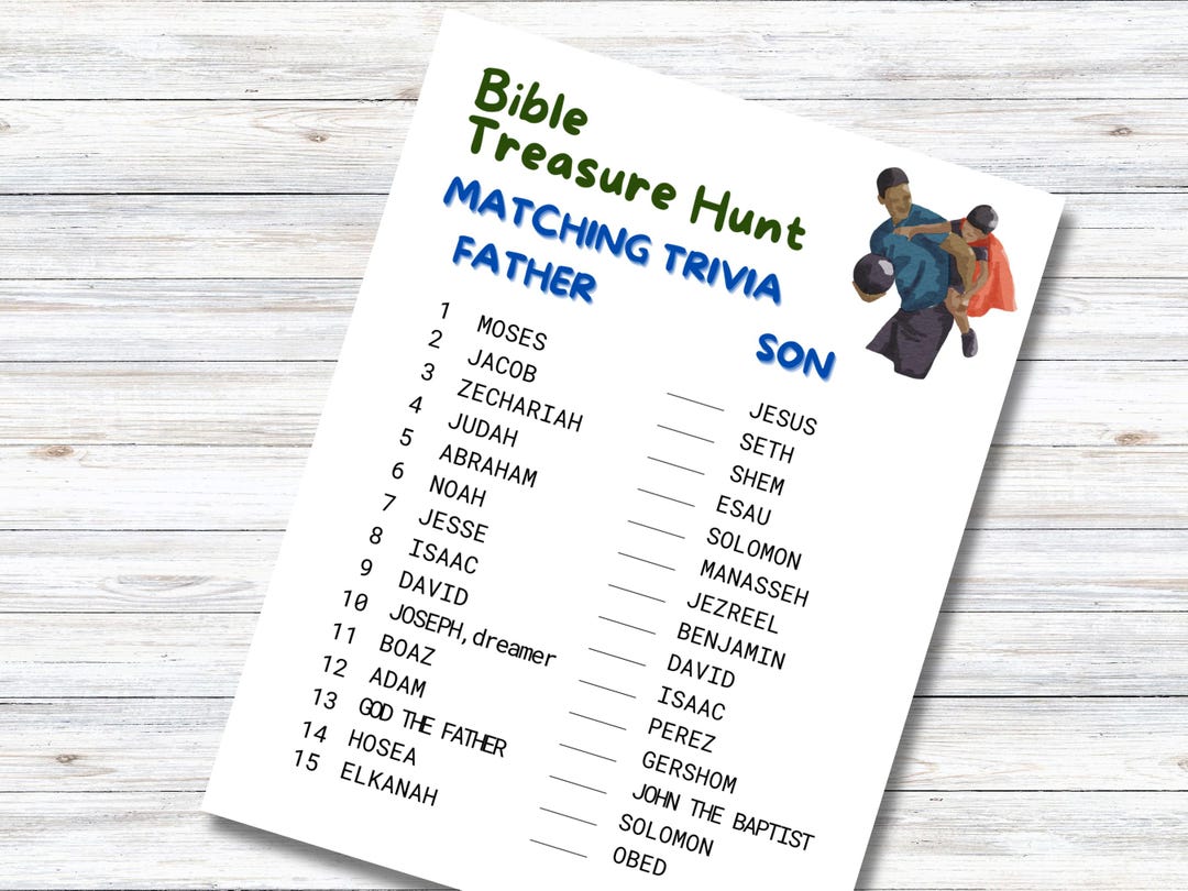 Fathers in the Bible Matching Game, Bible Treasure Hunt, Scavenger Hunt ...